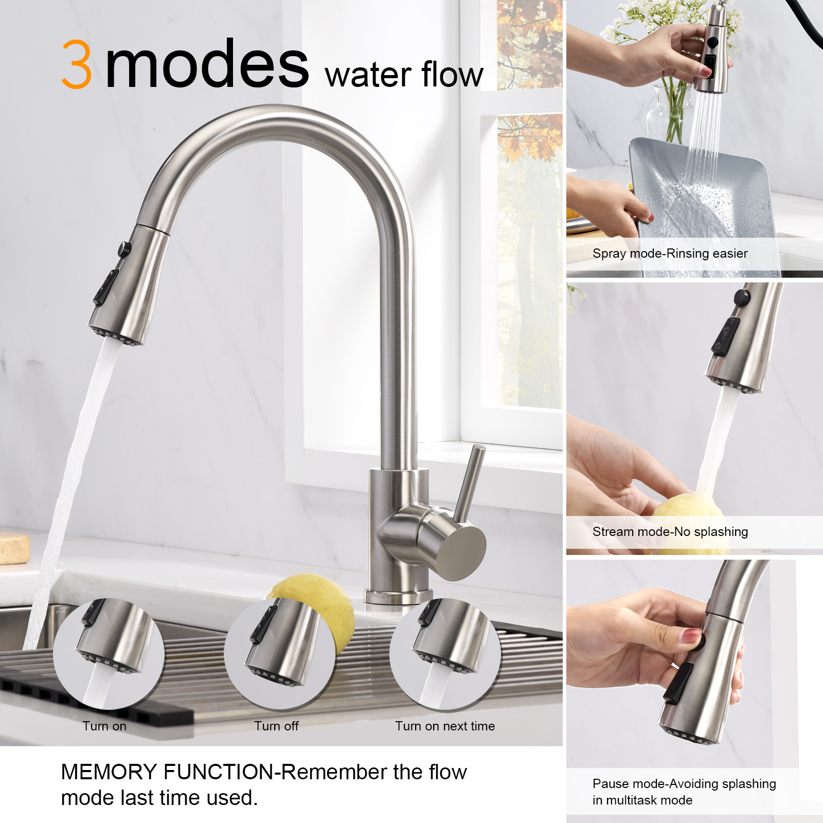 Kitchen Faucet For Sinks Vfauosit Pull Down Brushed Nickel Stainless