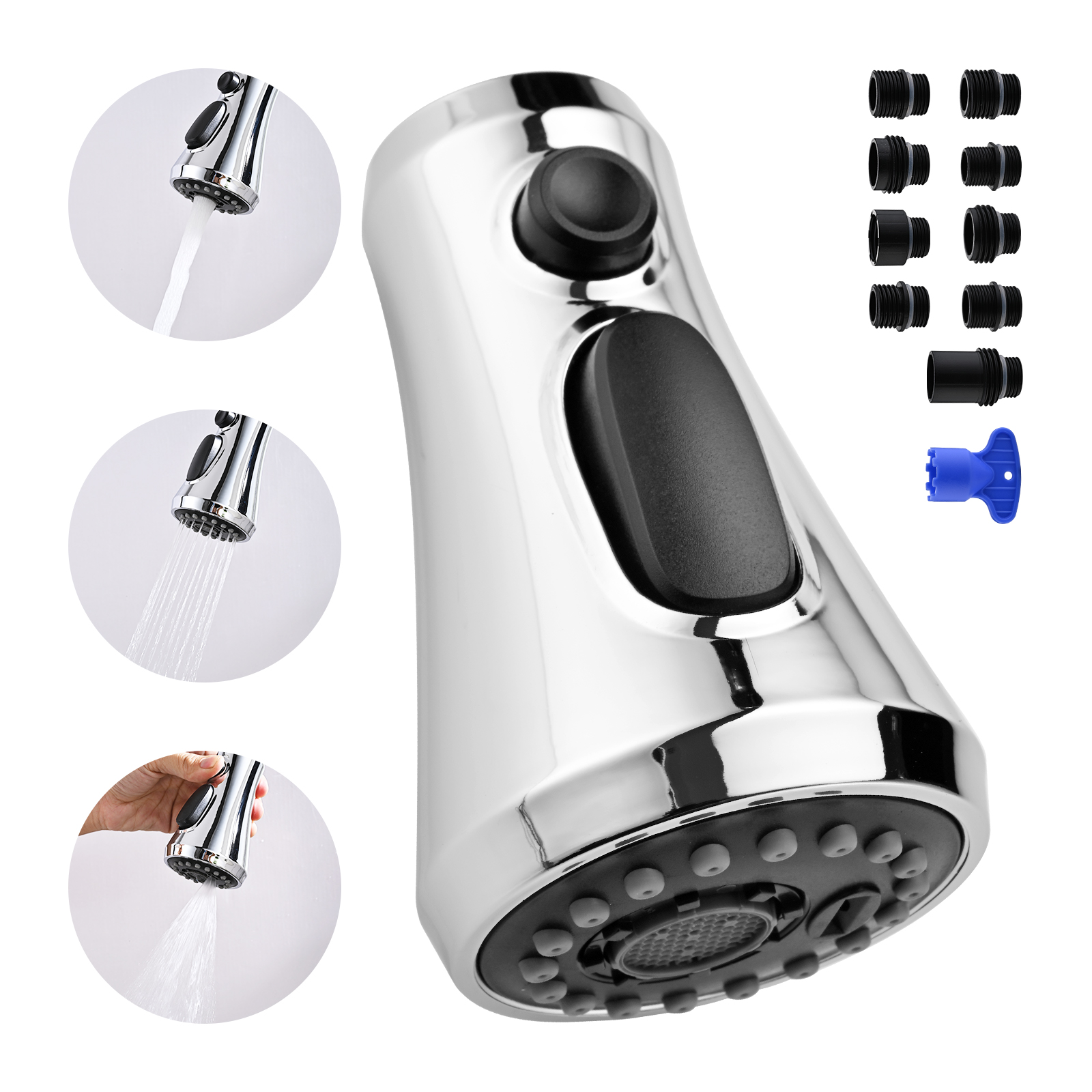 VFAUOSIT Kitchen Faucet Head Replacement with 9 Adapters, 3-Function ...