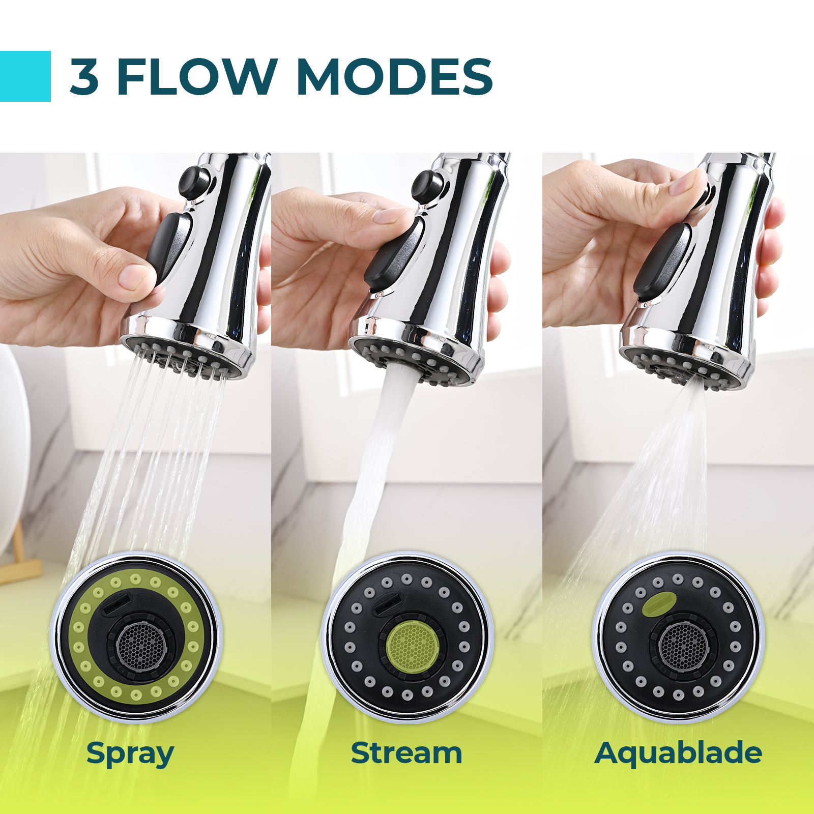 VFAUOSIT Kitchen Faucet Head Replacement with 9 Adapters, 3-Function ...